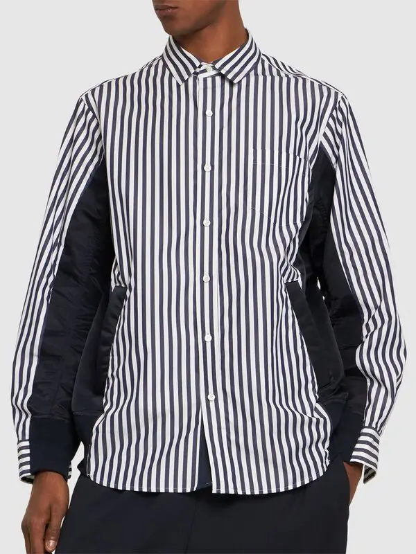 Sacai Cotton Poplin Shirt In Navy Striped - 30% Off | Editorialist